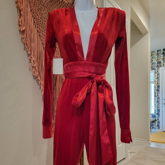 Miss Circle | Pants & Jumpsuits | Miss Circle Red Velvet Jumpsuit ...